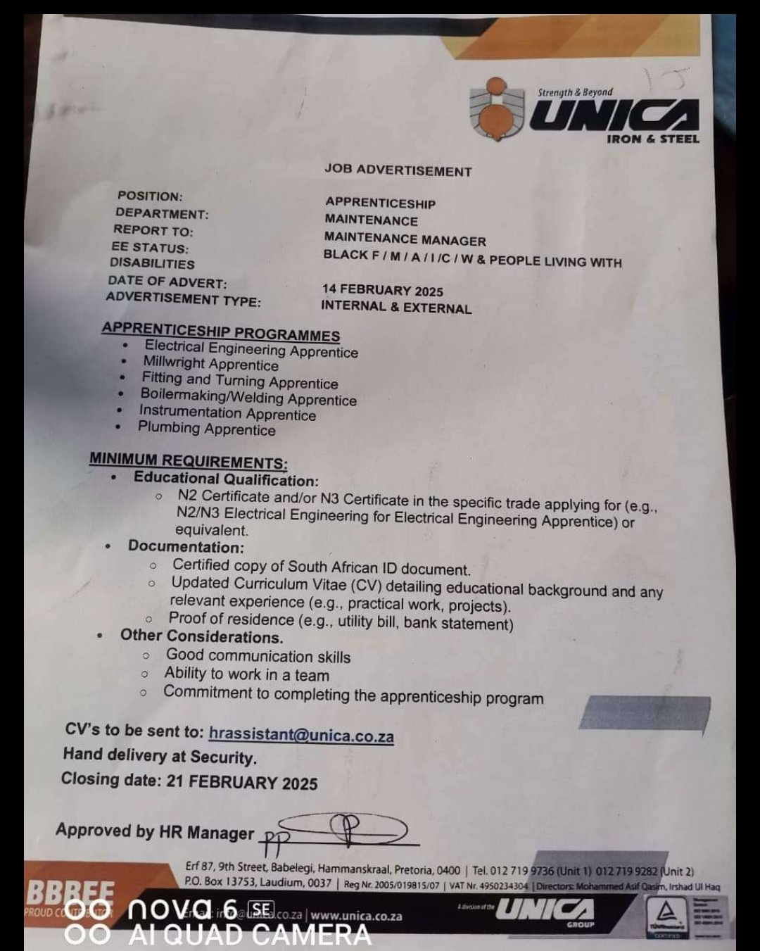 Unica iron and steel engineering apprenticeship 2025 – Recent jobs
